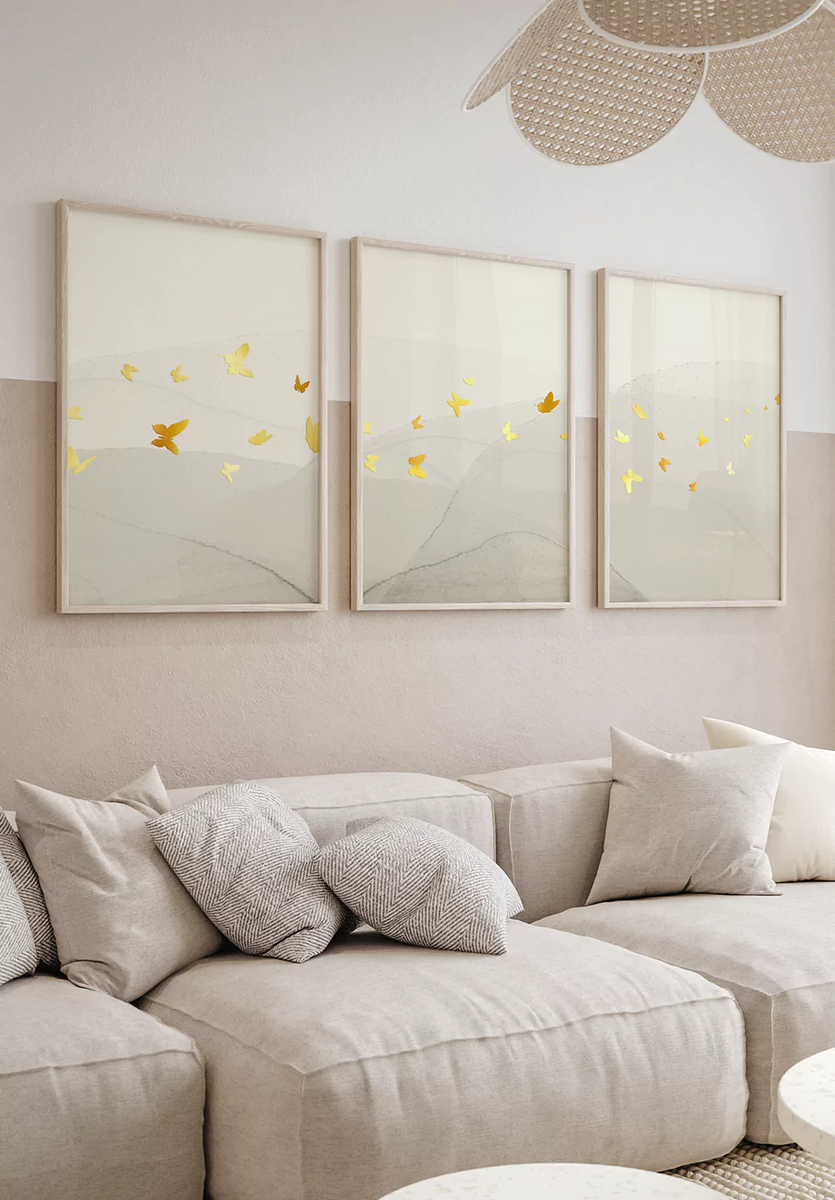 Creme Butterflies Real Gold Set Of 3 Posters 50x70cm – GlamPosters