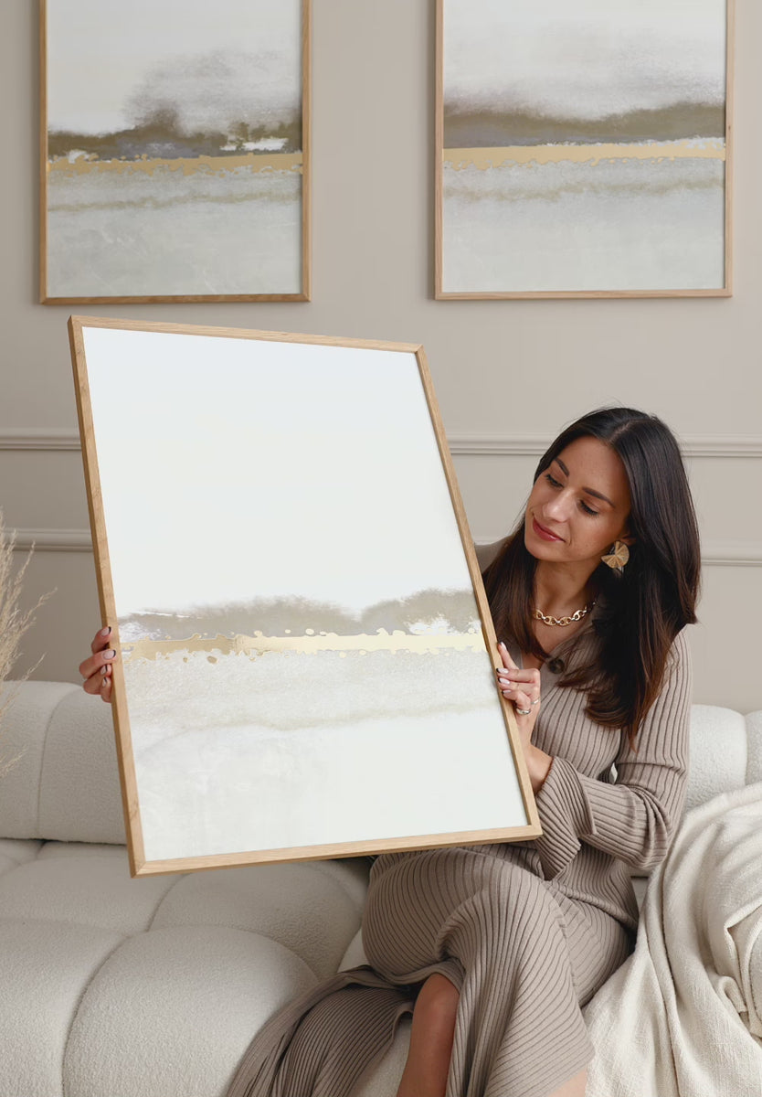 Creme Abstract Line Middle Real Gold Poster - GlamPosters.com
