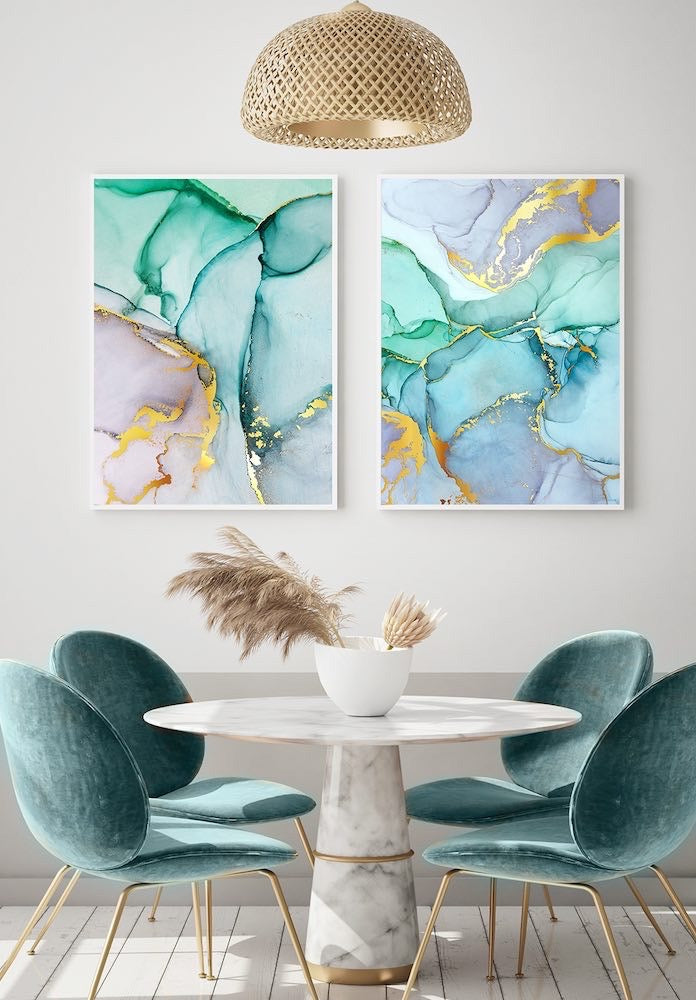 Watercolor Blue Real Gold Set Of 2 Posters 50x70cm – GlamPosters
